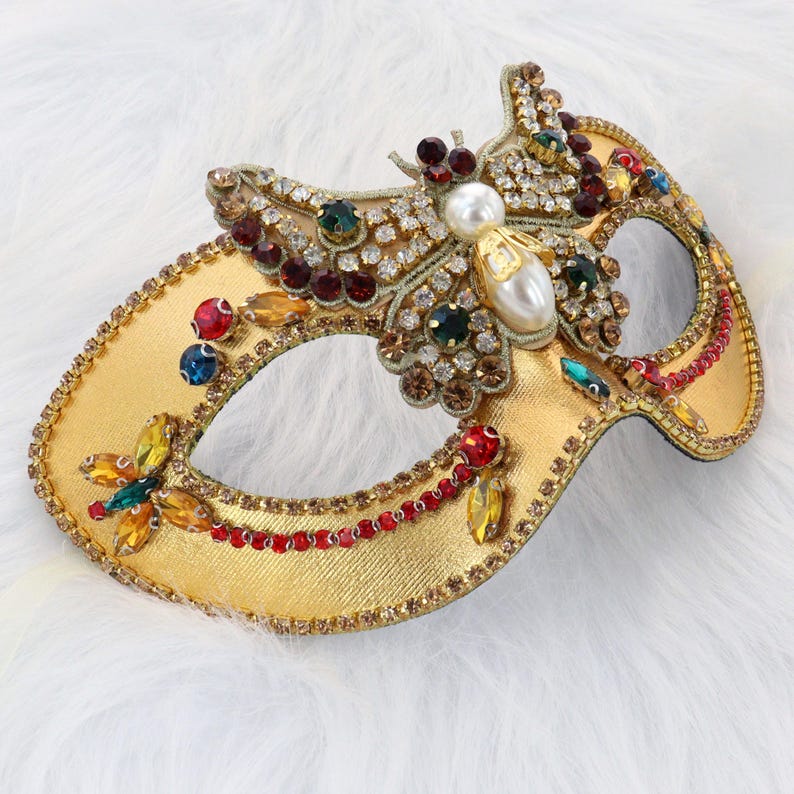 Gold Butterfly Masquerade Mask: Venetian Mardi Gras Mask With Red ...
