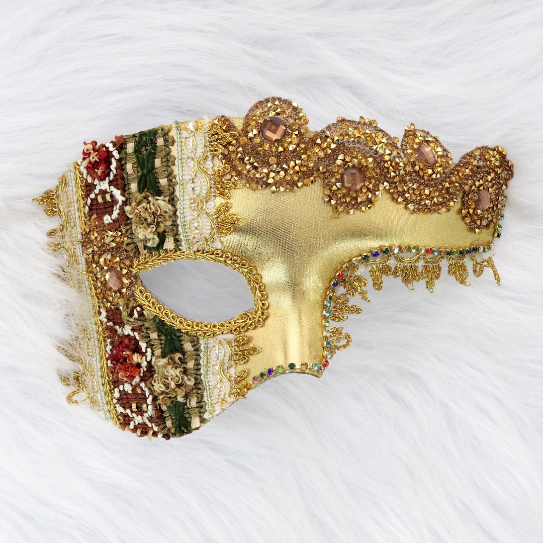 Gold Half-face Masquerade Mask: Venetian Style With Red & Green ...