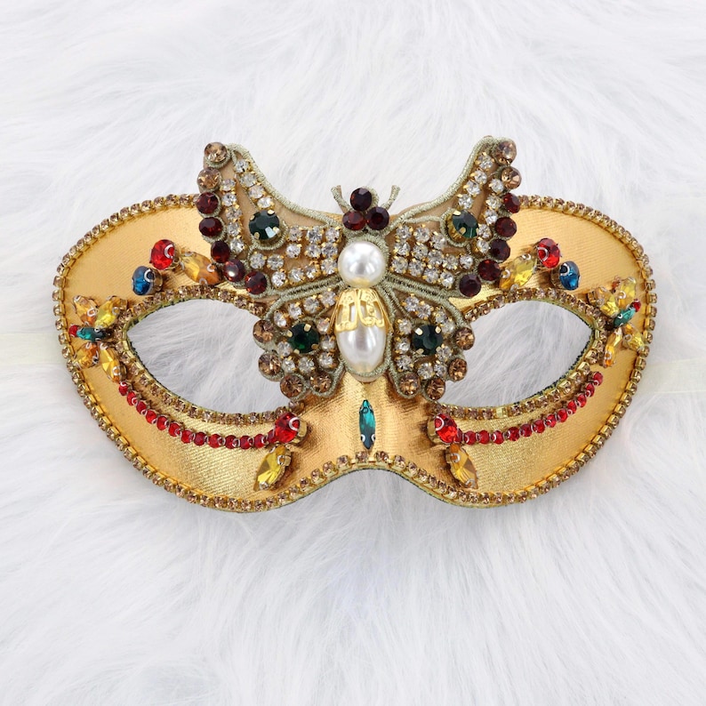 Gold Butterfly Masquerade Mask: Venetian Mardi Gras Mask With Red ...