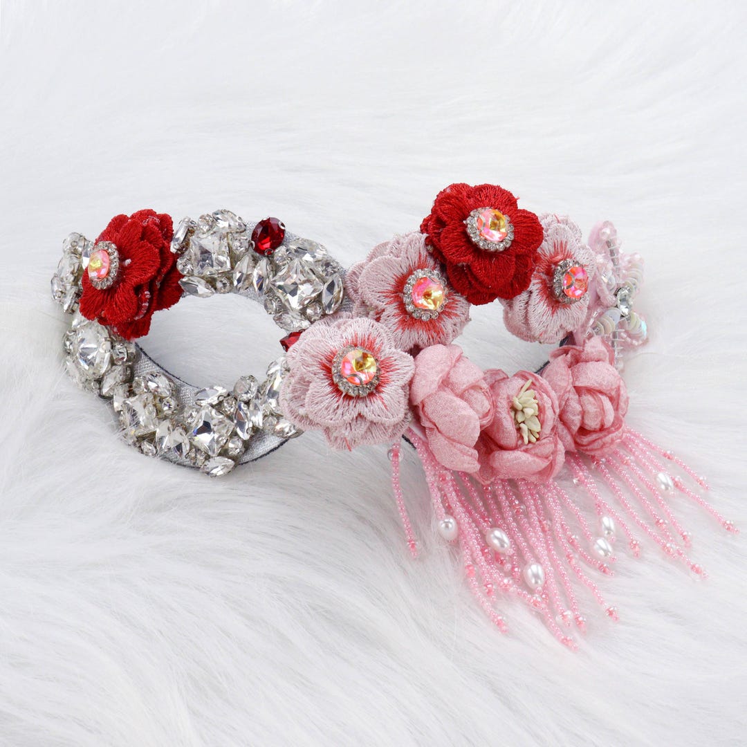 Red Flower Masquerade Mask: Venetian Style Party Mask With Pink Tassel ...