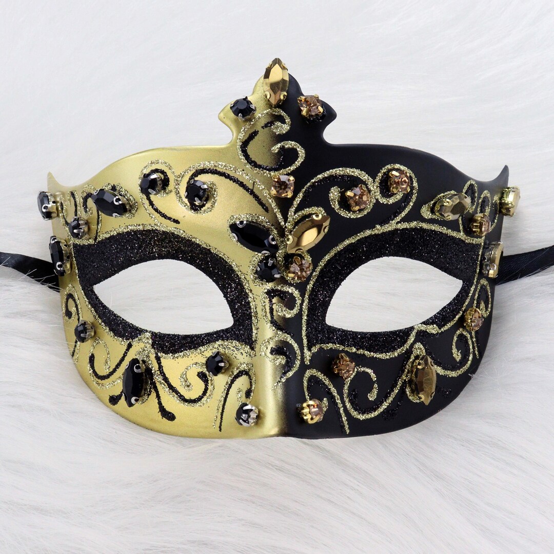 Black & Gold Masquerade Mask: Glitter, Diamonds, Beadwork, Venetian ...