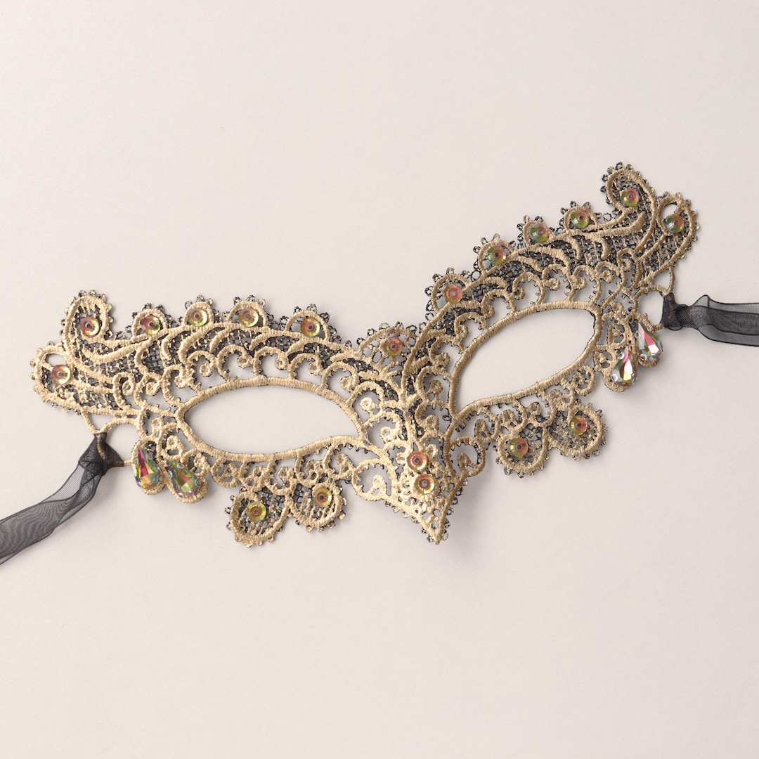 Gold Masquerade Mask With Colorful Diamond • Venetian Mask • Vintage ...