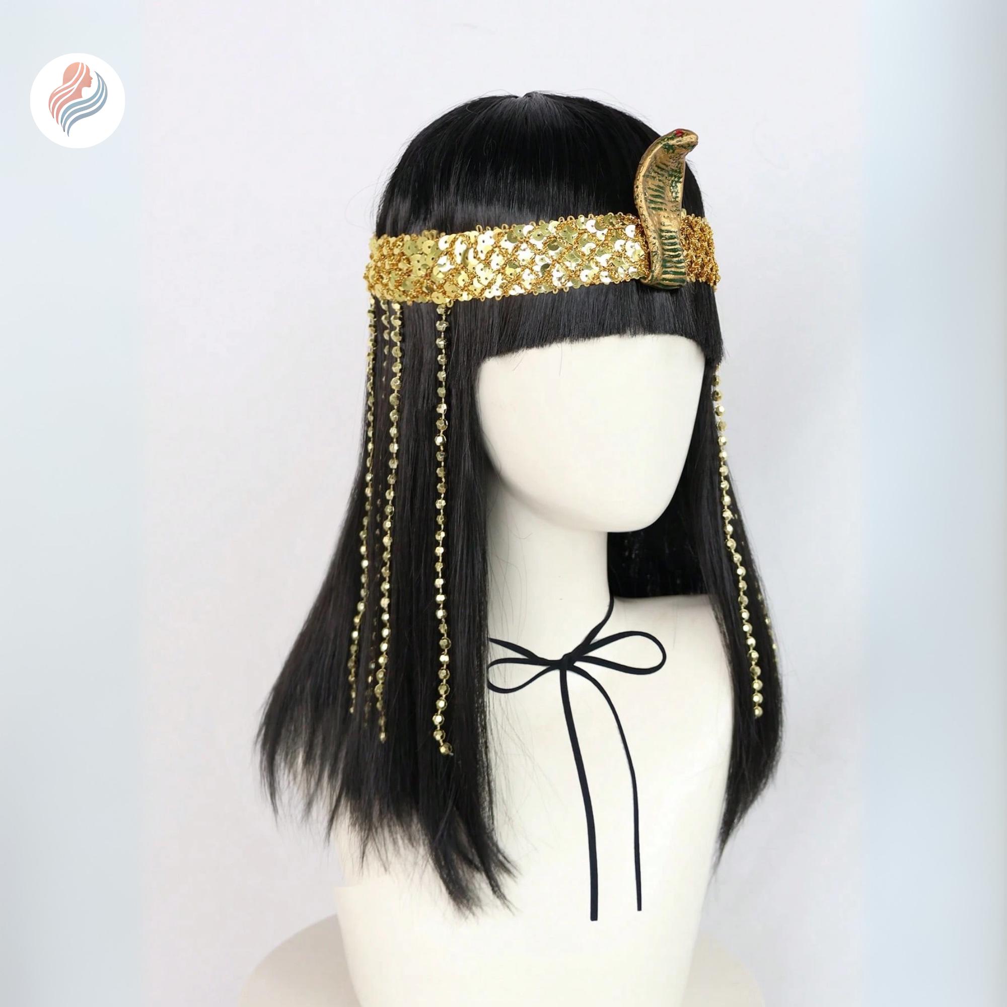 Egyptian Queen Black Wig With Snake Headpiece - Costume Cosplay - Etsy