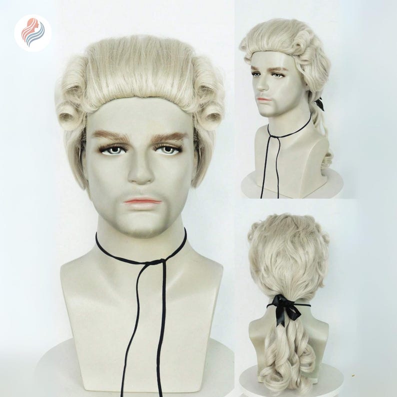 18th Century Colonial Judge Costume Wig for Men, Long Beige Curly ...