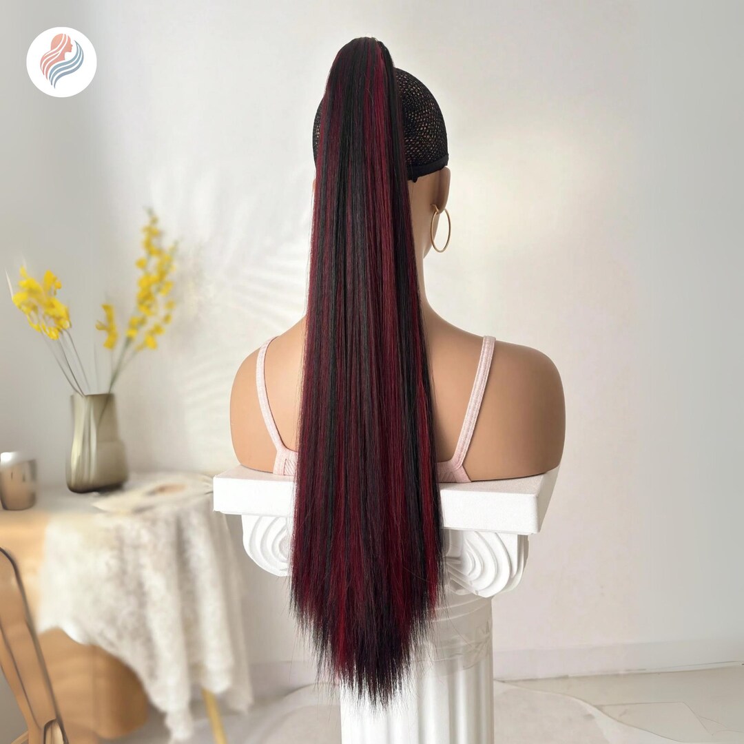 26" Black & Red Claw Ponytail Extension: Heat-resistant Synthetic ...