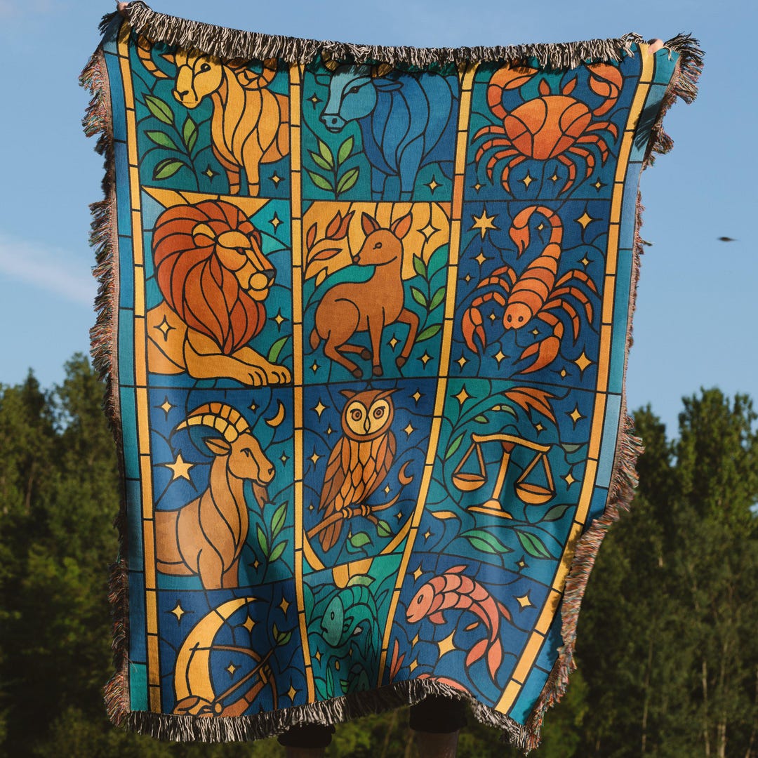 Zodiac Sign Blanket, Stained Glass Art Blankets, Astrology Gift, Woven ...