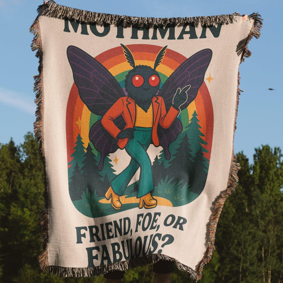 Mothman Blanket, Cryptid Art, Friend Foe Fabulous, Retro Woven Blanket ...