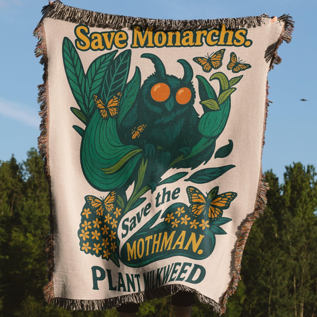 Mothman Woven Blanket: Monarch Butterfly & Milkweed Art - Etsy
