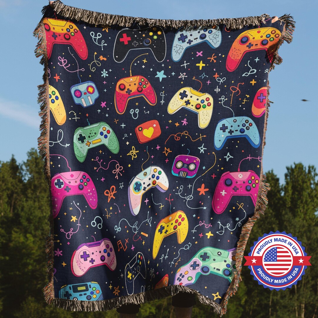 Colorful Gaming Controllers Throw Blanket, Cozy Gamer Gift, Ideal for ...