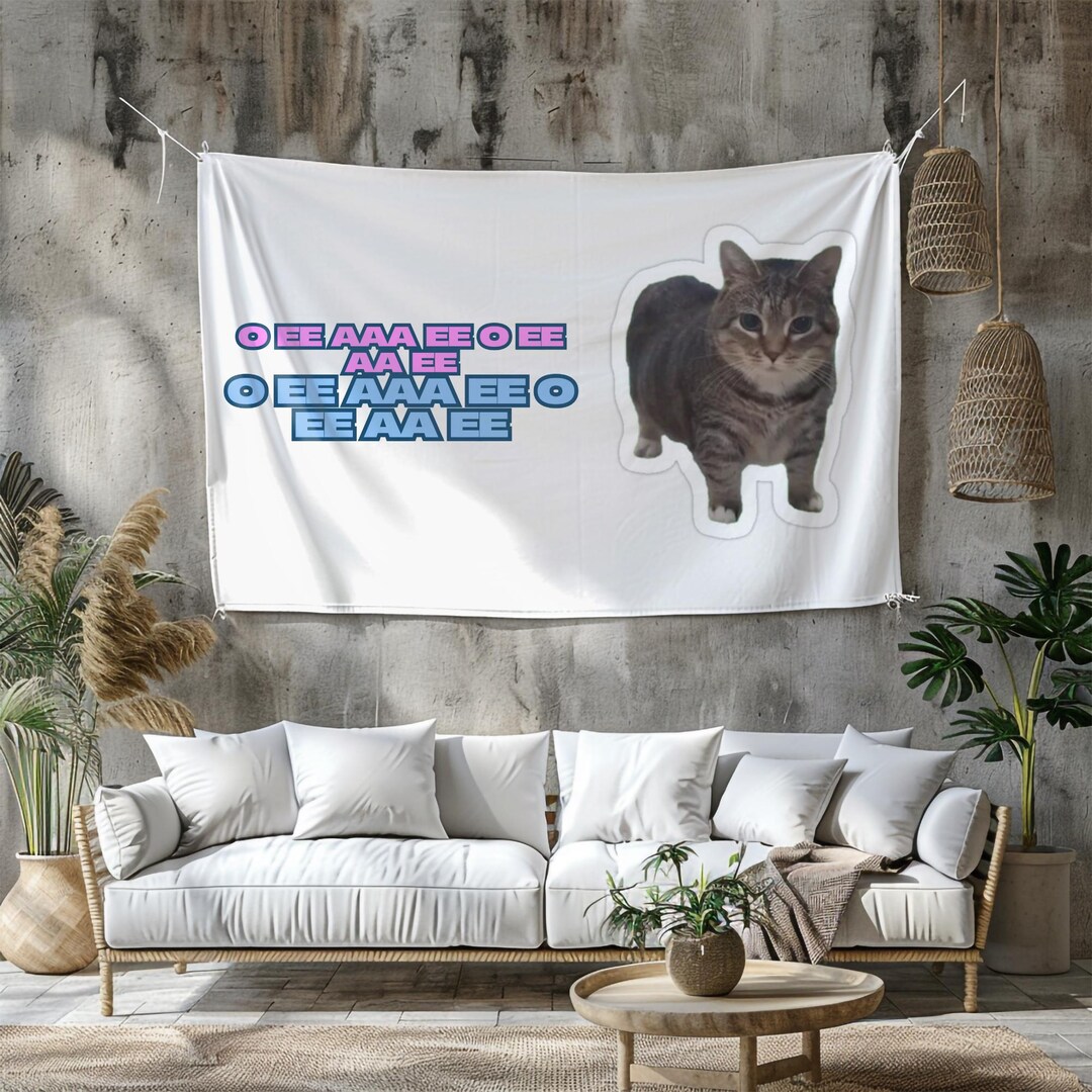 Funny Spinning Cat Rave Meme Flag - Funny College Dorm Wall Tapestry ...