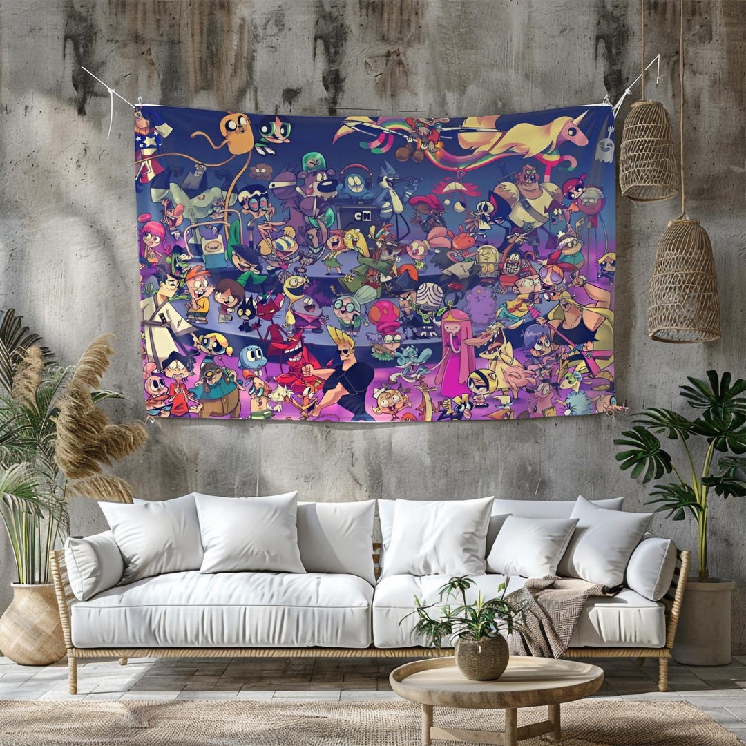 2000s Nostalgic Cartoon Network Tapestry Flag, Funny Meme College Dorm ...