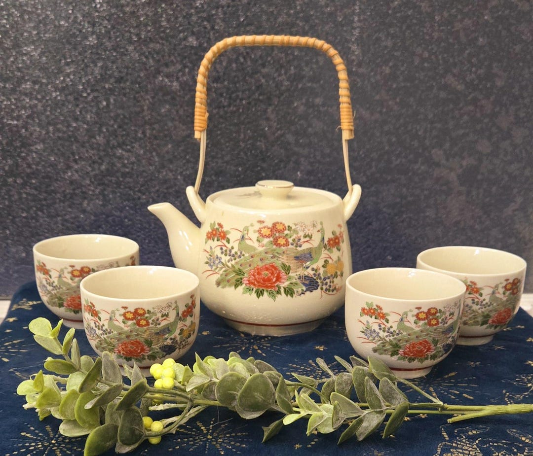 Sweet Japanese Vintage Tea Set New in Box Peacock and Flowers - Etsy
