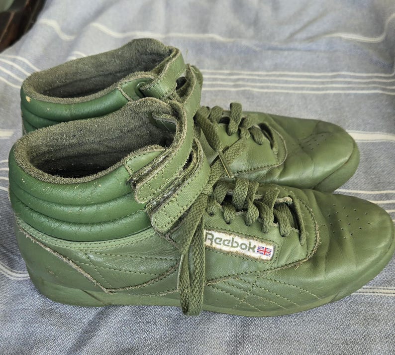 Iconic 1980s Reebok Women Freestyle High Top Sneakers in Army Green - Etsy