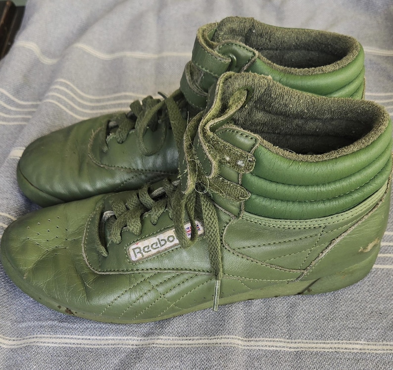 Iconic 1980s Reebok Women Freestyle High Top Sneakers in Army Green - Etsy