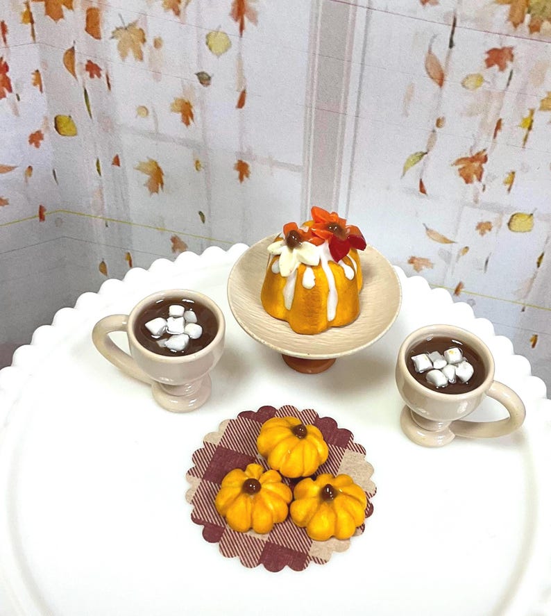 Mini 1:6 Bundt Cake, Pumpkin Cookies With Hot Cocoa for 1/6 Doll ...