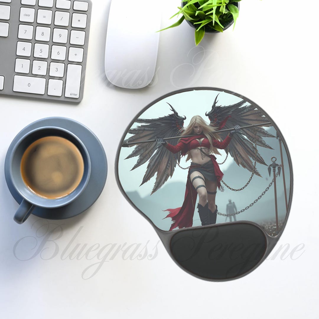 Red Valkyrie Gothic Angel Mouse Pad With Wrist Rest Perfect for Gamers ...