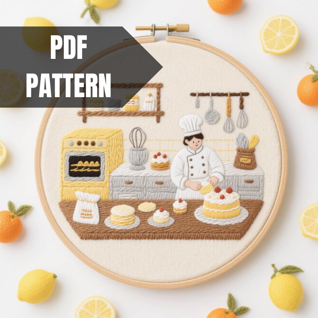 Pastry Chef Let's Bake Embroidery Pattern | Cake Decorating Needlework ...