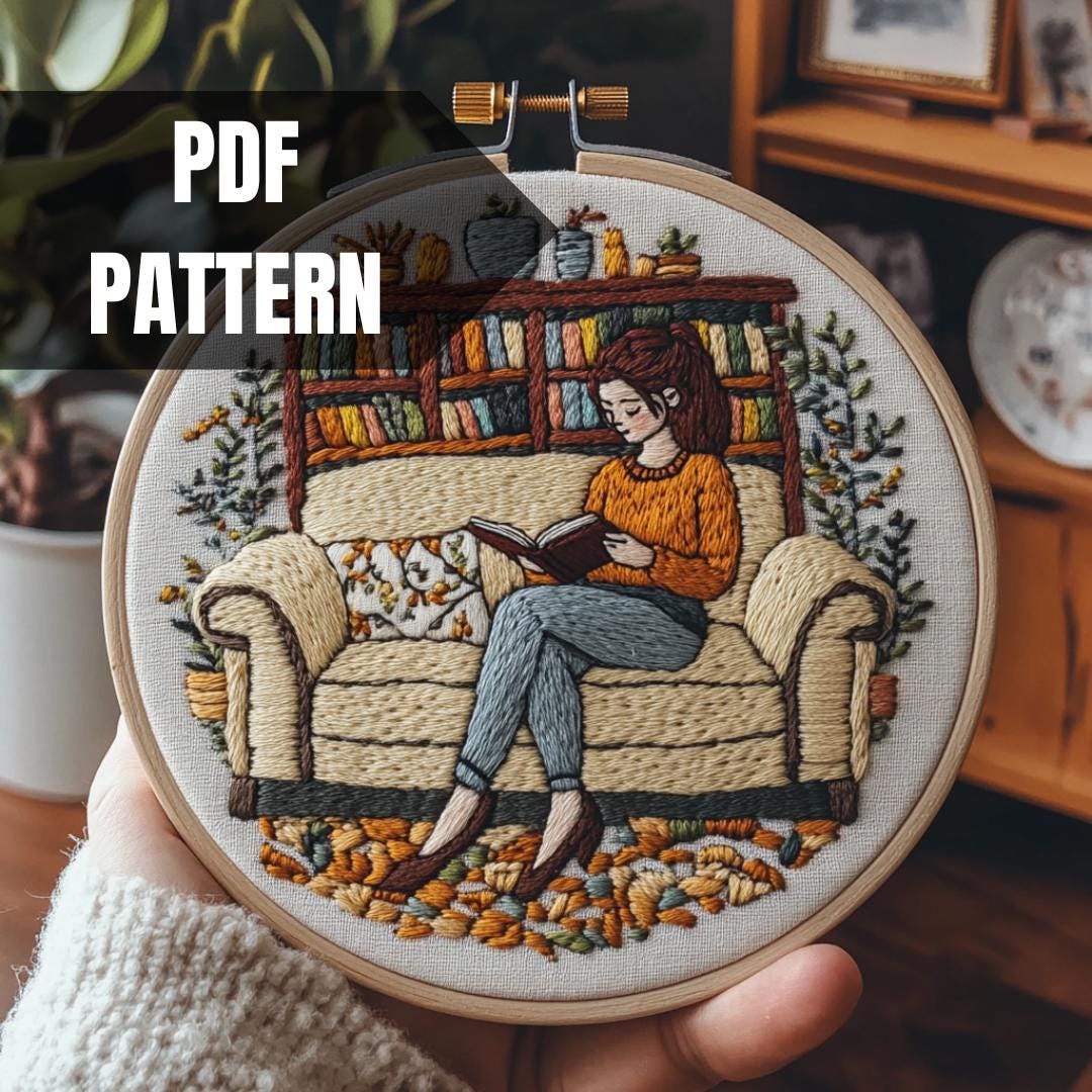 The Reading Girl Embroidery Pattern - DIY Hand Embroidery Design With ...