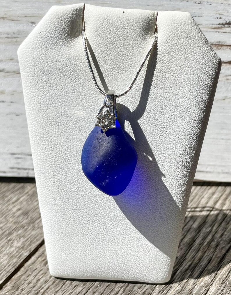 Women's RARE Slag Cobalt Blue Beach Glass Pendant Necklace 18 Silver ...