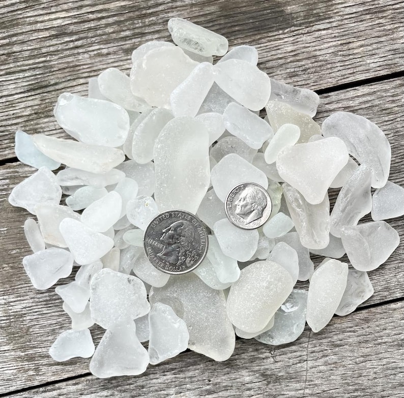Genuine Surf Tumbled Sea Glass Beach Glass Pieces Clear Frost, Assorted ...