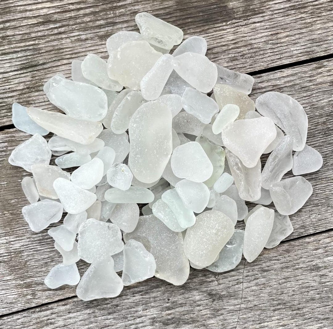 Genuine Surf Tumbled Sea Glass Beach Glass Pieces Clear Frost, Assorted ...