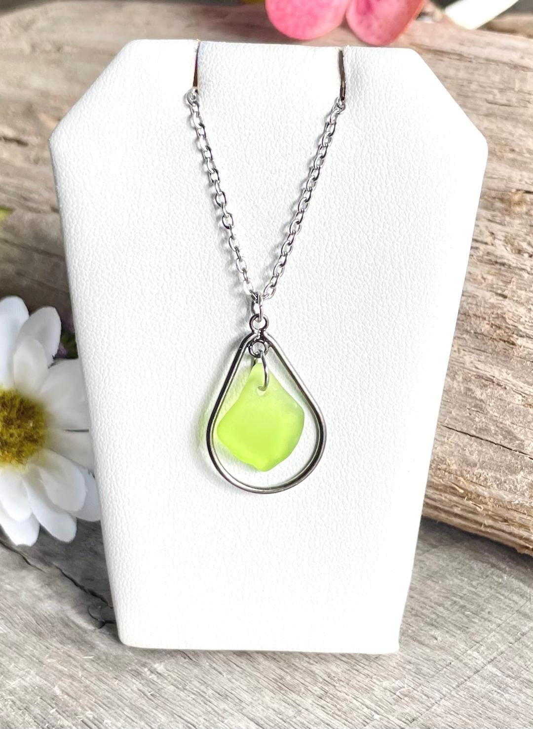 Key Lime Green Sea Glass Beach Glass "floating" Pendant Necklace 18 ...