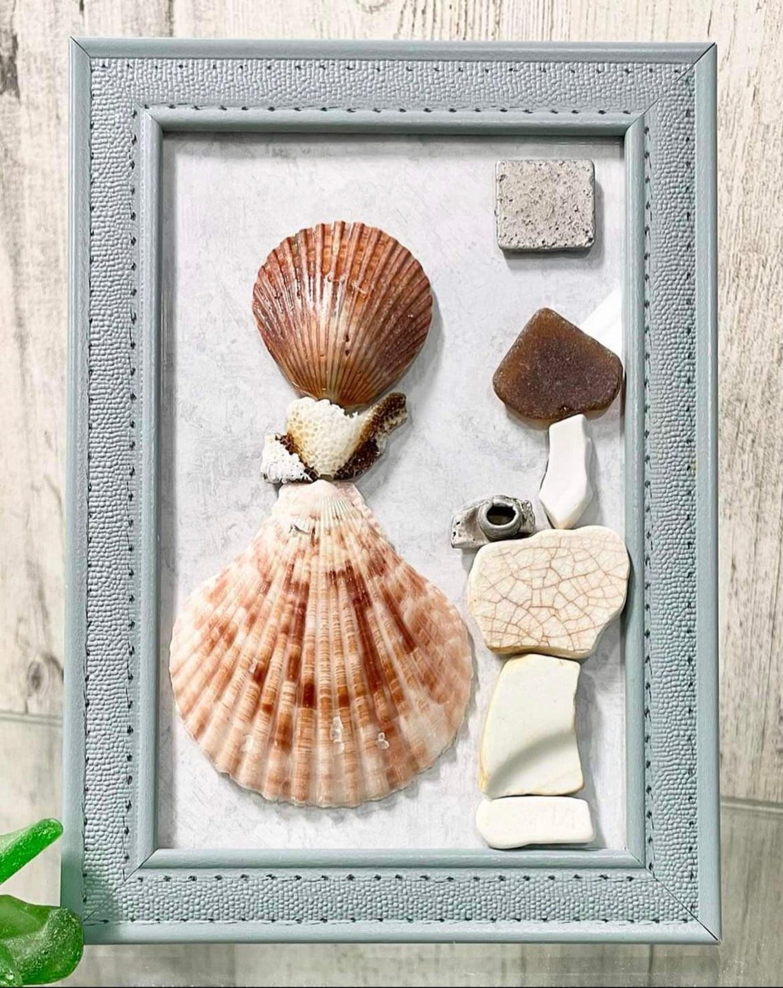 Seashell Framed 3D Art "the Photographer" 4x6" Blue Fabric Frame ...