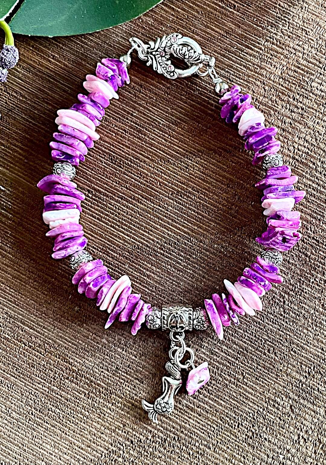 Women's Pink & Purple Shells Beads Beaded Layered Bracelet W/ Silver ...