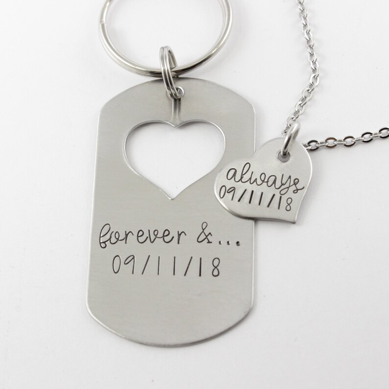Forever and always dog tag with heart cut out & Heart set | Etsy