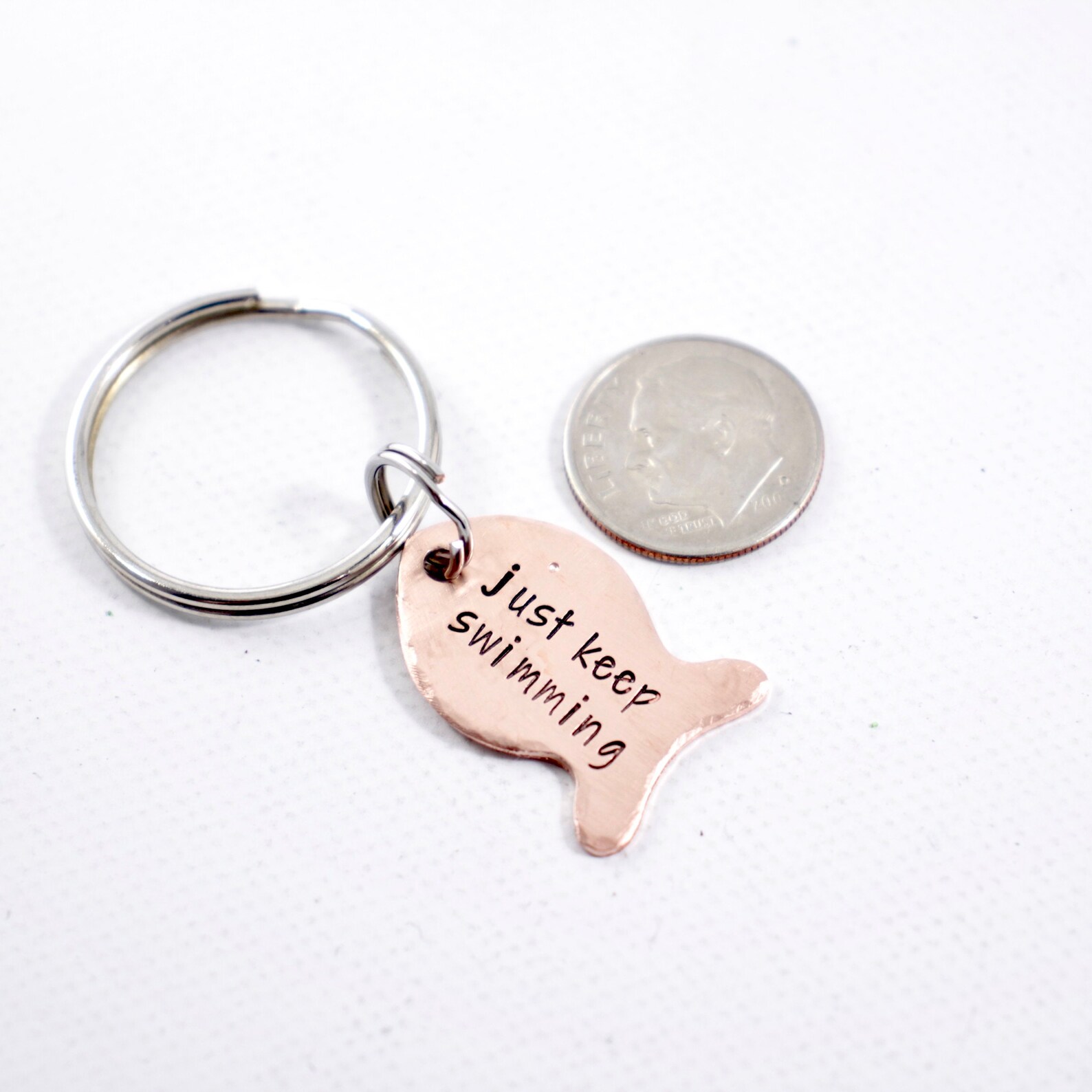 Just Keep Swimming Copper Fish Keychain Small Fish Keychain | Etsy