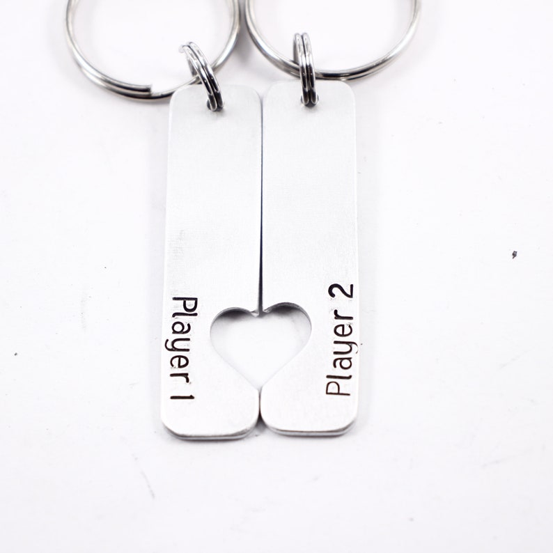 Player 1 Player 2 Couples Keychain Set With Heart Cutout | Etsy