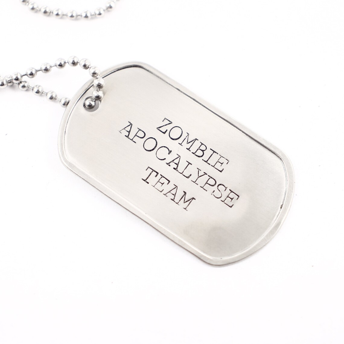 Zombie Apocalypse Team Stainless Steel Military Style Dog Tag and Ball ...