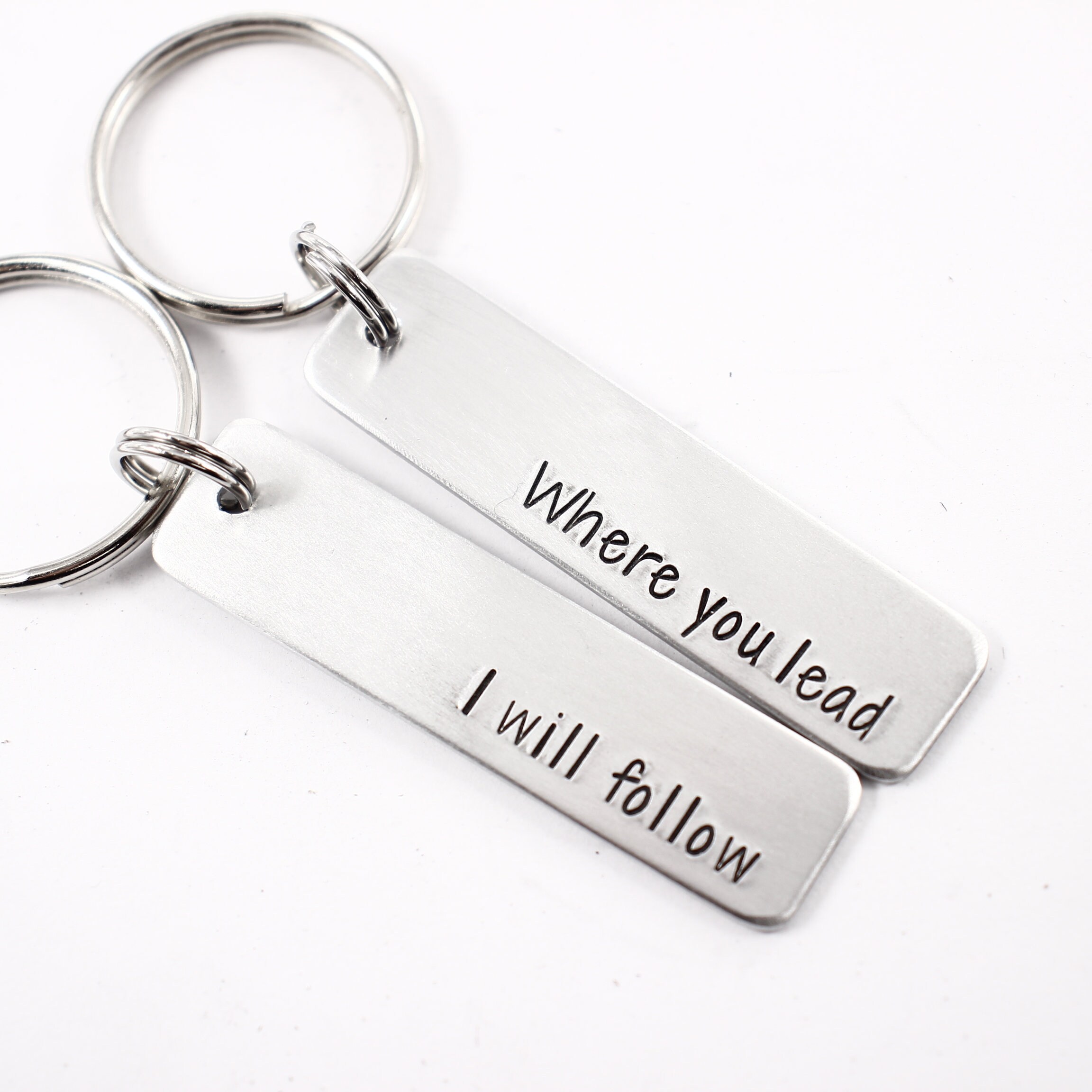 Custom, YOUR CHOICE of Text - Hand Stamped Keychain - Personalized ...