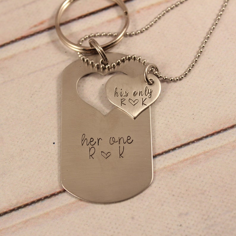 Her One / His Only Dog Tag With Heart Cut Out & Heart Set - Available ...
