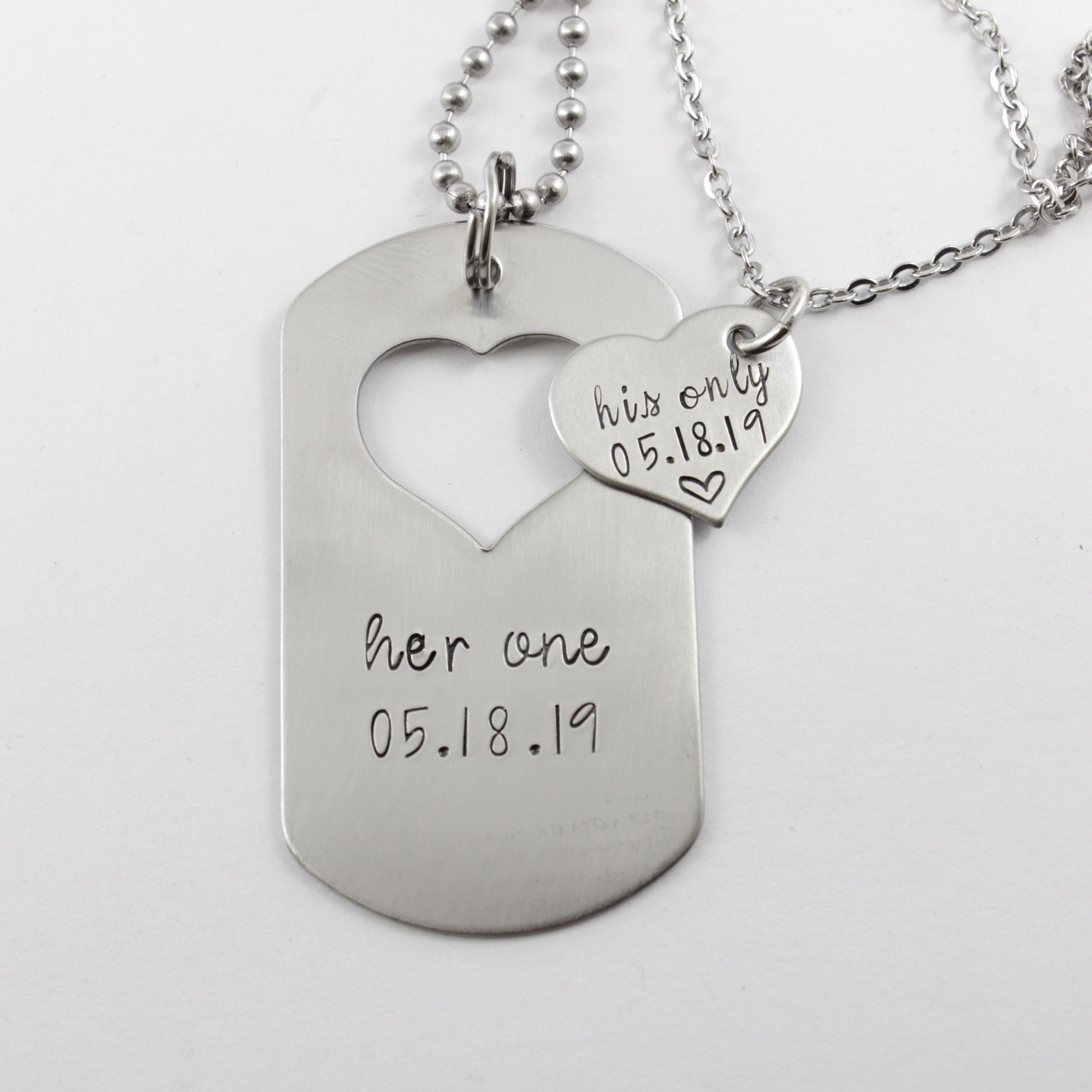 Her One / His Only Dog Tag With Heart Cut Out & Heart Set - Etsy