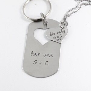 Her One / His Only Dog Tag With Heart Cut Out & Heart Set - Available ...