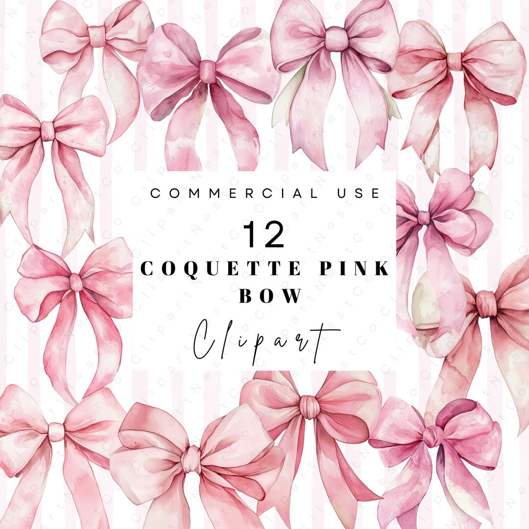 Watercolor Coquette Bow Clipart Bundle Commercial Use Pink Coquette Bow ...