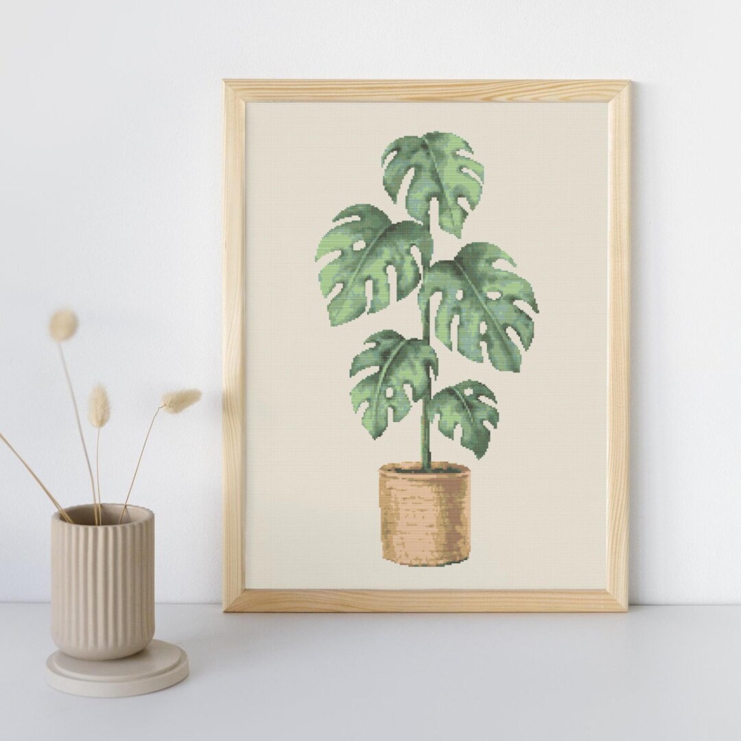 Simple Monstera Cross Stitch Pattern, Easthetic Montera Cross Stitch ...