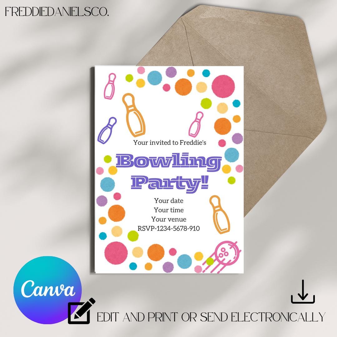 EDITABLE Bowling Birthday Party Invitation, Editable Template, Bowling ...