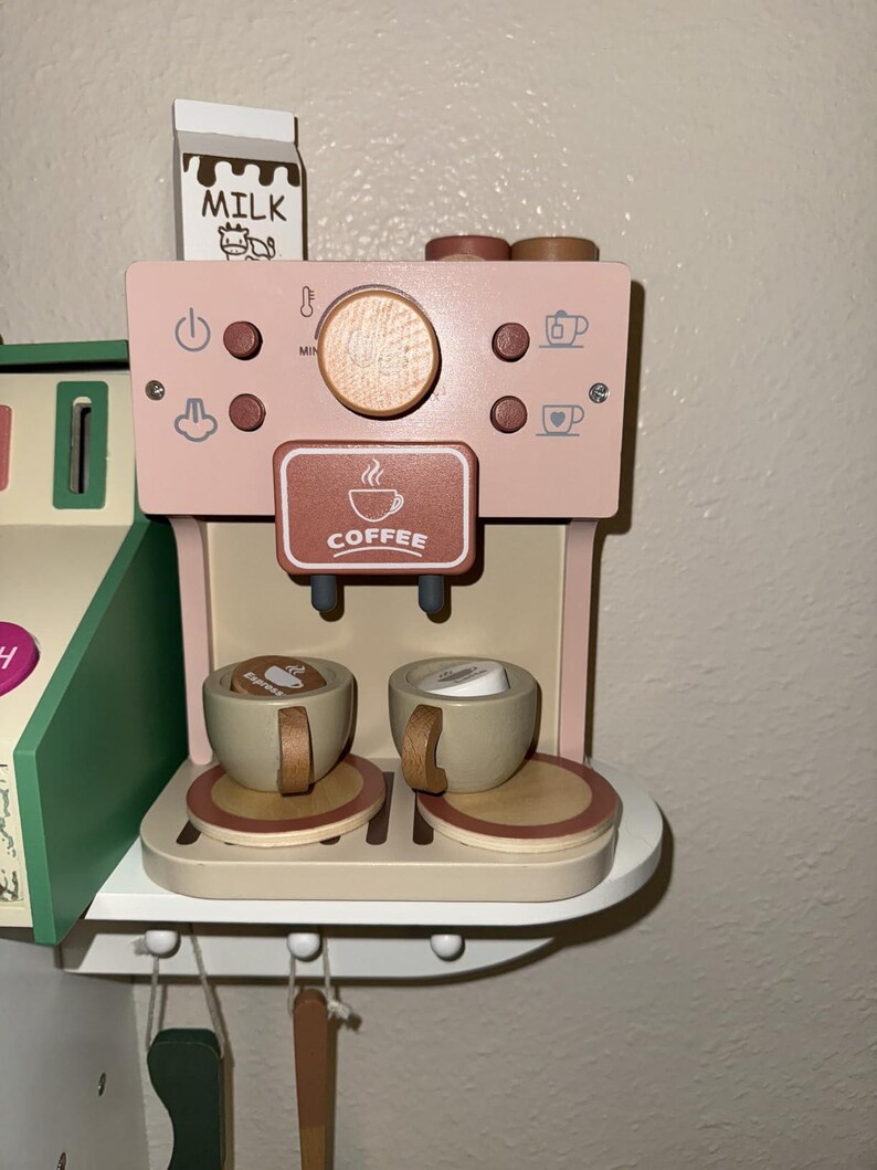 Wooden Kids Coffee Maker Play Set – Pretend Play Espresso Machine Toy ...