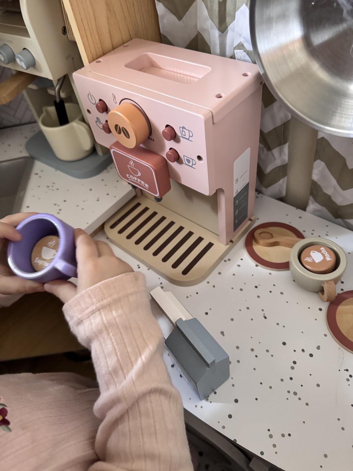 Wooden Kids Coffee Maker Play Set – Pretend Play Espresso Machine Toy ...