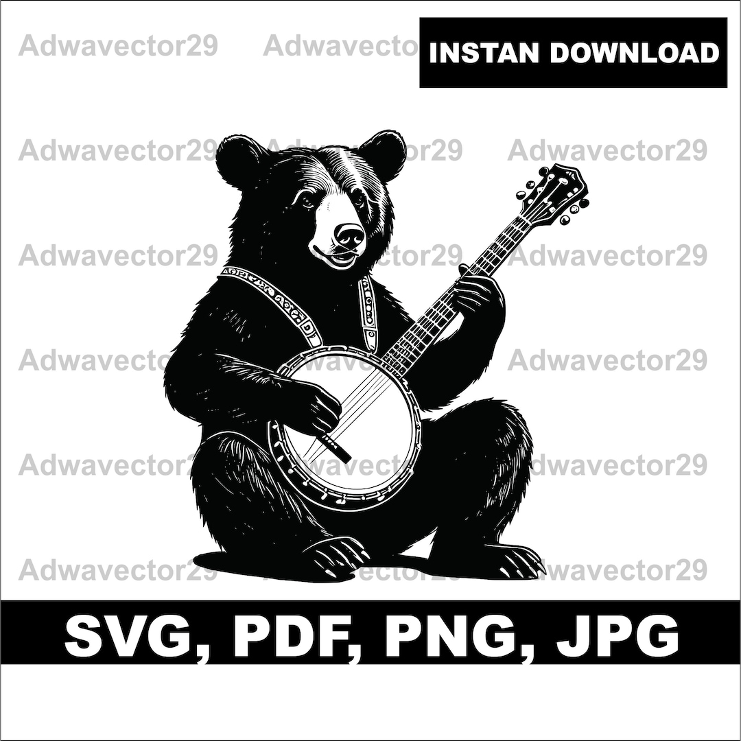 Black Bear Playing Banjo Svg Png Jpg Pdf, SVG Files for Laser Cutting ...