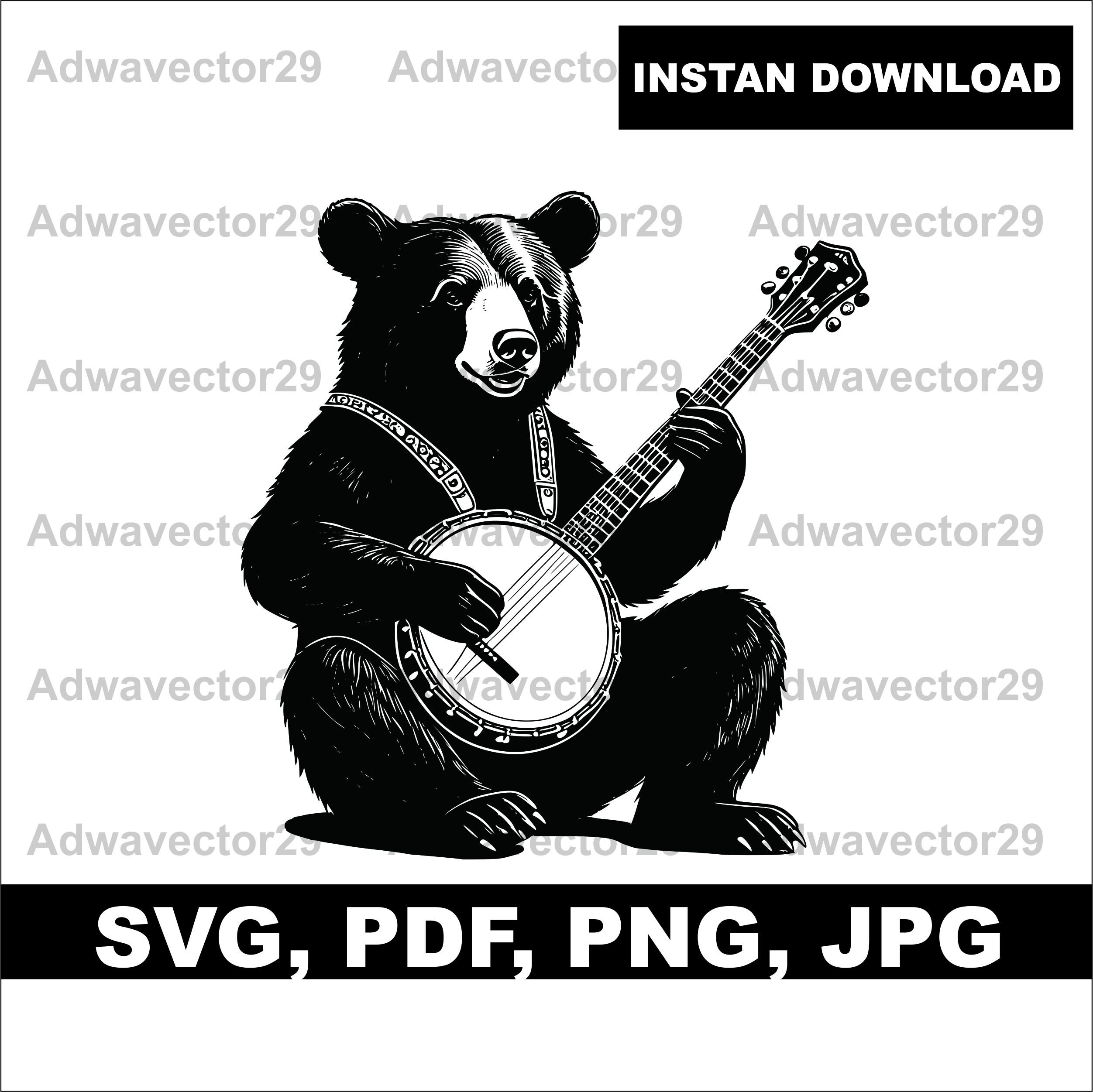 Black Bear Playing Banjo Svg Png Jpg Pdf, SVG Files for Laser Cutting ...