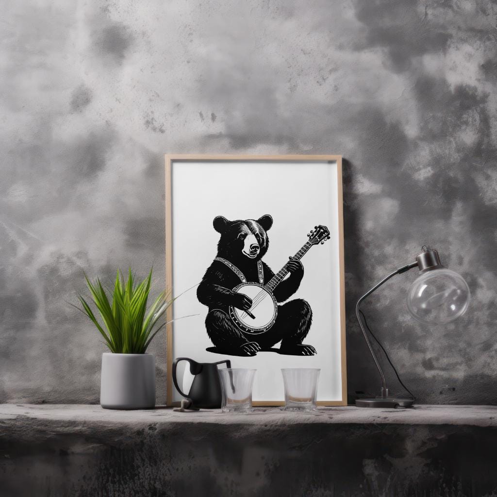 Black Bear Playing Banjo Svg Png Jpg Pdf, SVG Files for Laser Cutting ...