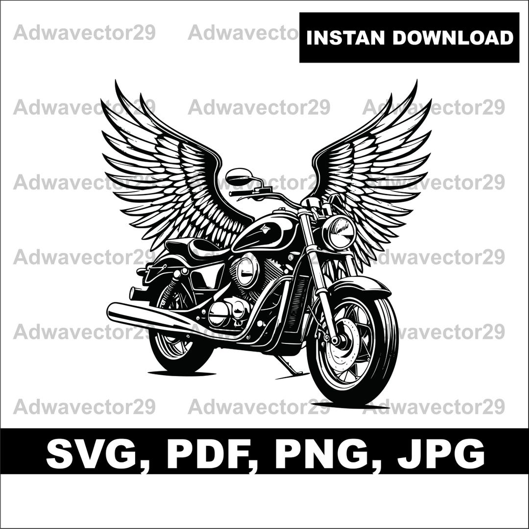 Motorcycle With Wings Svg & PNG Files, Transparent Vector Graphic ...