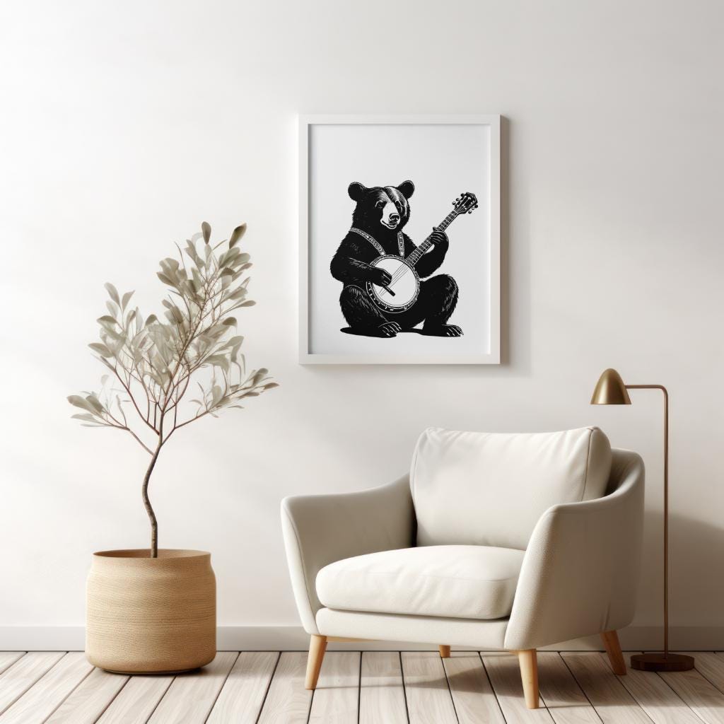 Black Bear Playing Banjo Svg Png Jpg Pdf, SVG Files for Laser Cutting ...