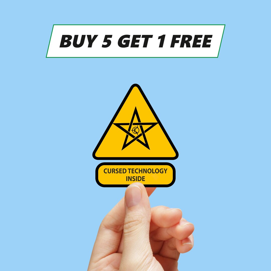 Cursed Technology Inside Warning Sign Sticker - Parody Warning Sticker ...