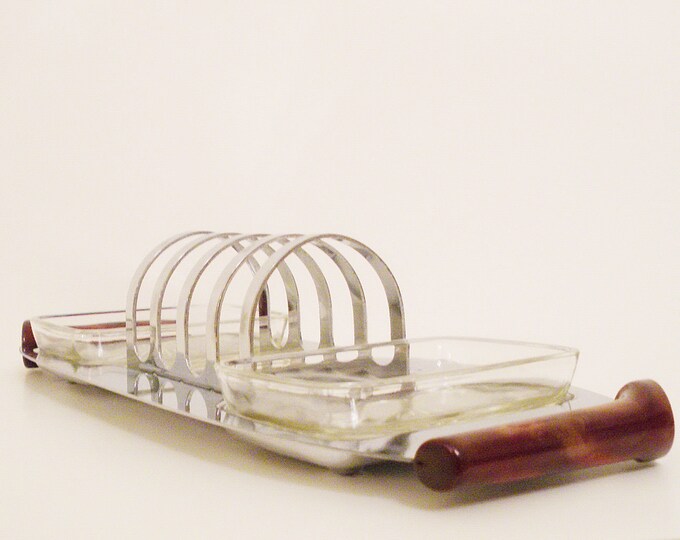 Mid Century Moderntoast Rack With Glass Jam Butter Trays Stainless ...