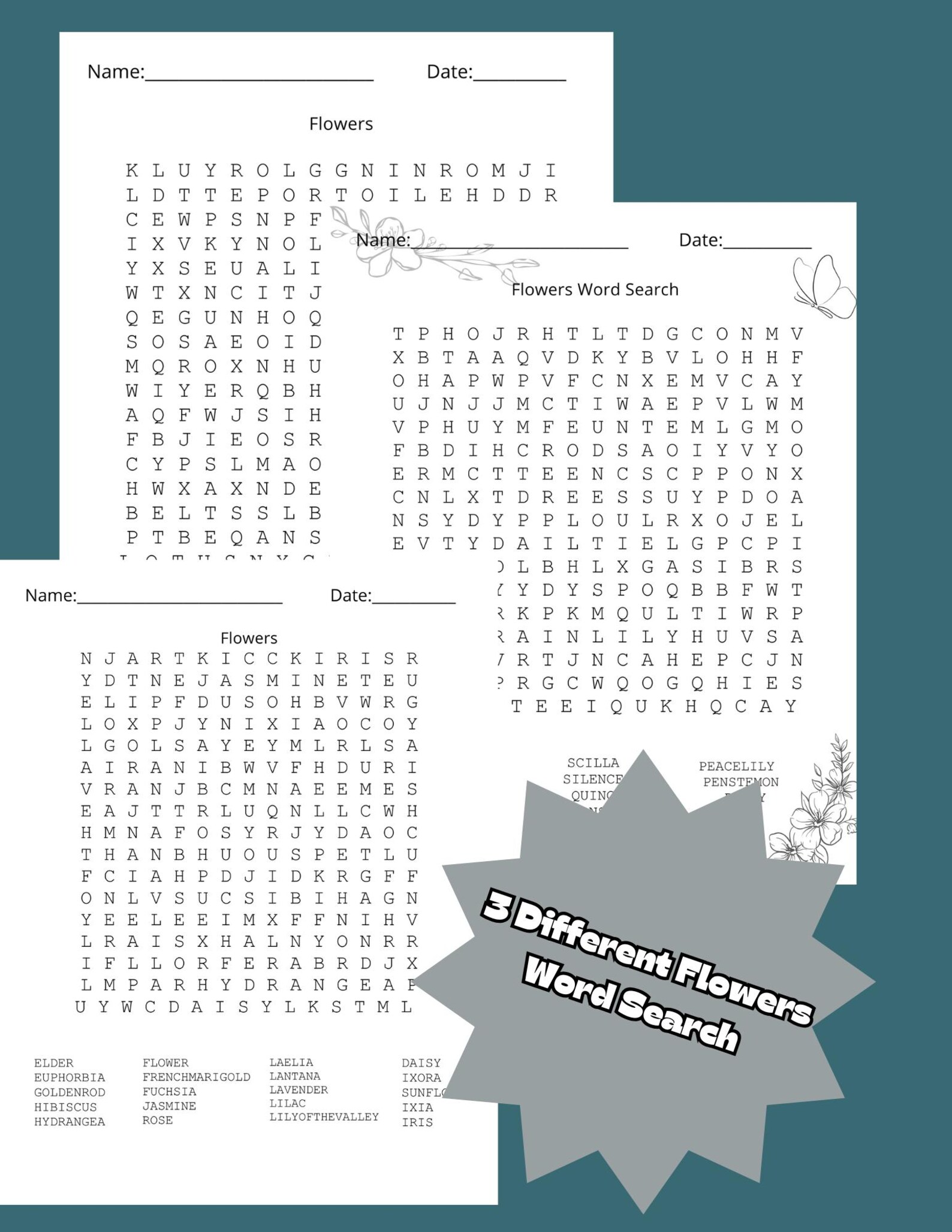 Flowers Name Word Search, Word Search Fun for Kids, Adult, Printable ...