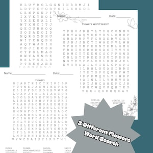 Flowers Name Word Search, Word Search Fun for Kids, Adult, Printable ...